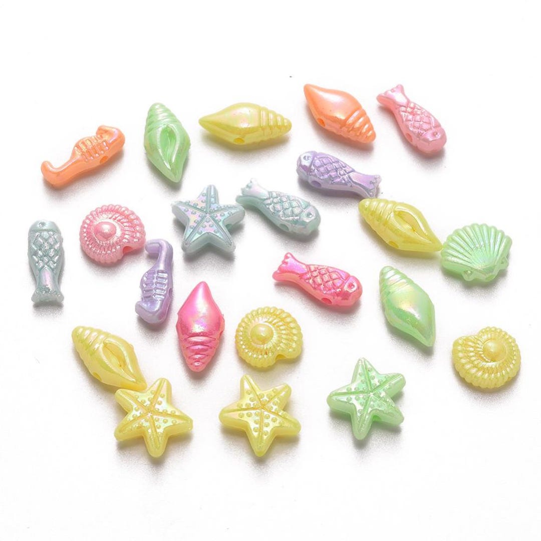 2pcs AB Plated Acrylic Marine Beads | Mixed Sea Animal & Shell Shapes ...
