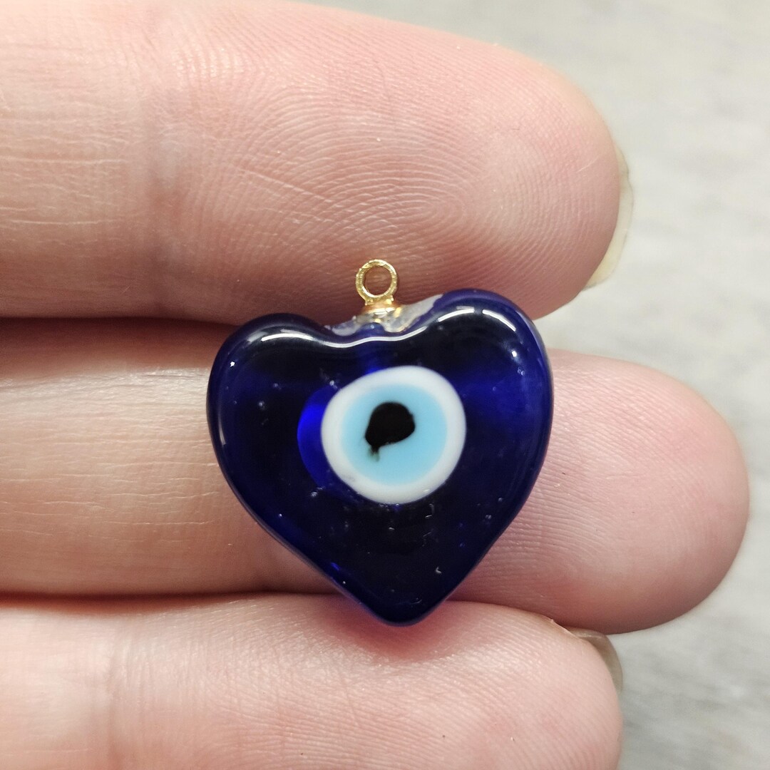 Handmade Evil Eye Heart Pendants | 18K Gold Plated Lampwork Glass ...