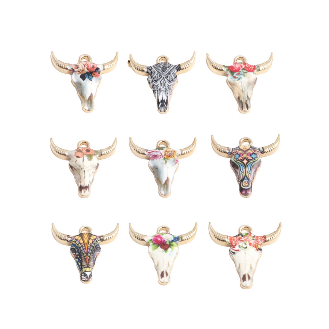 5pcs 22mm Longhorn Bull Cow Head Charm Charms Pendant Pendants Western ...