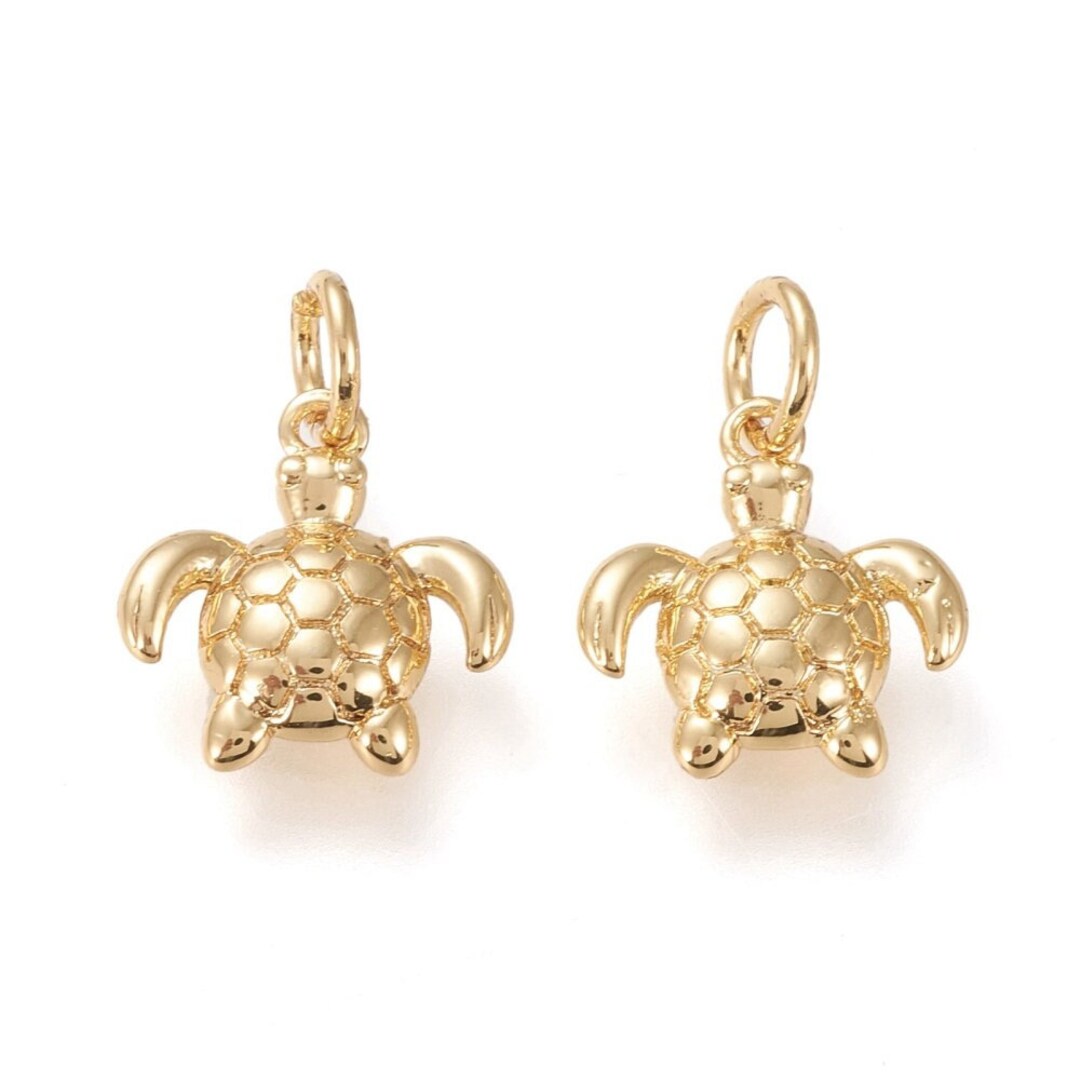 2pcs 13mm Sea Turtle Gold Charm 20k Gold Plated Brass Charms DIY ...