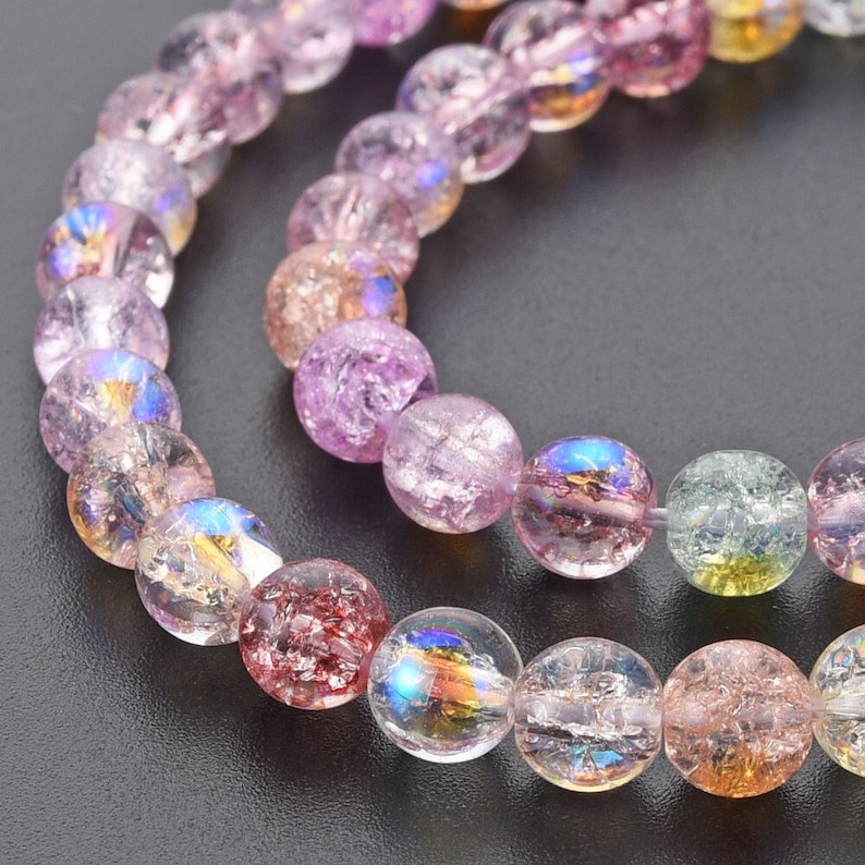 Colorful Crackle Glass Beads – 4mm 6mm 8mm 10mm Round Beads, DIY ...