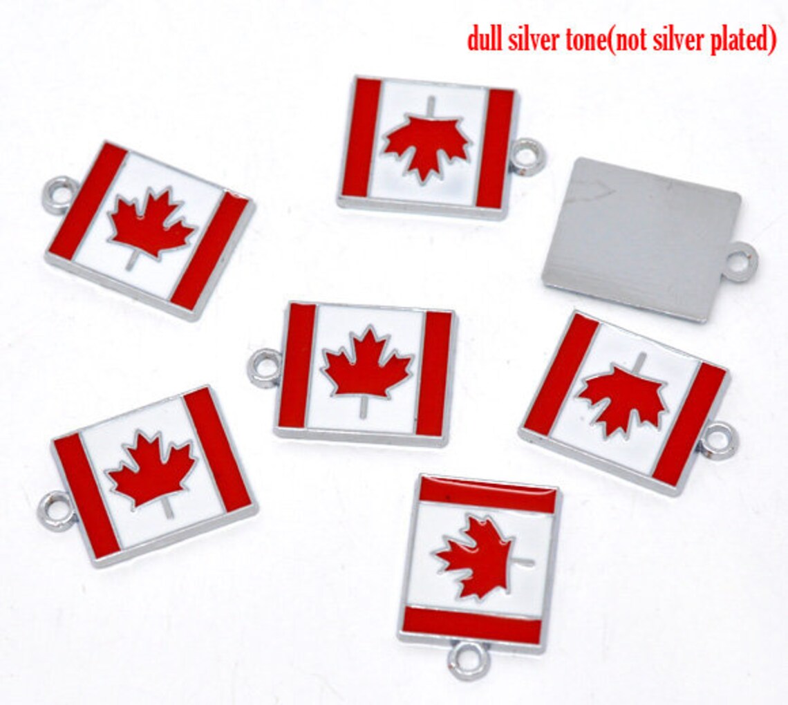 Canadian Flag Charm Metal Jewelry Red and White Enamel Charms Pendant ...