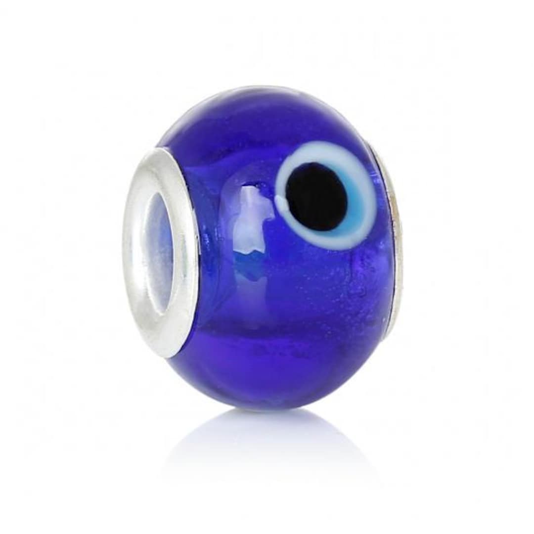 Evil Eye Lampwork Glass European Style Large Hole Beads Blue Black ...