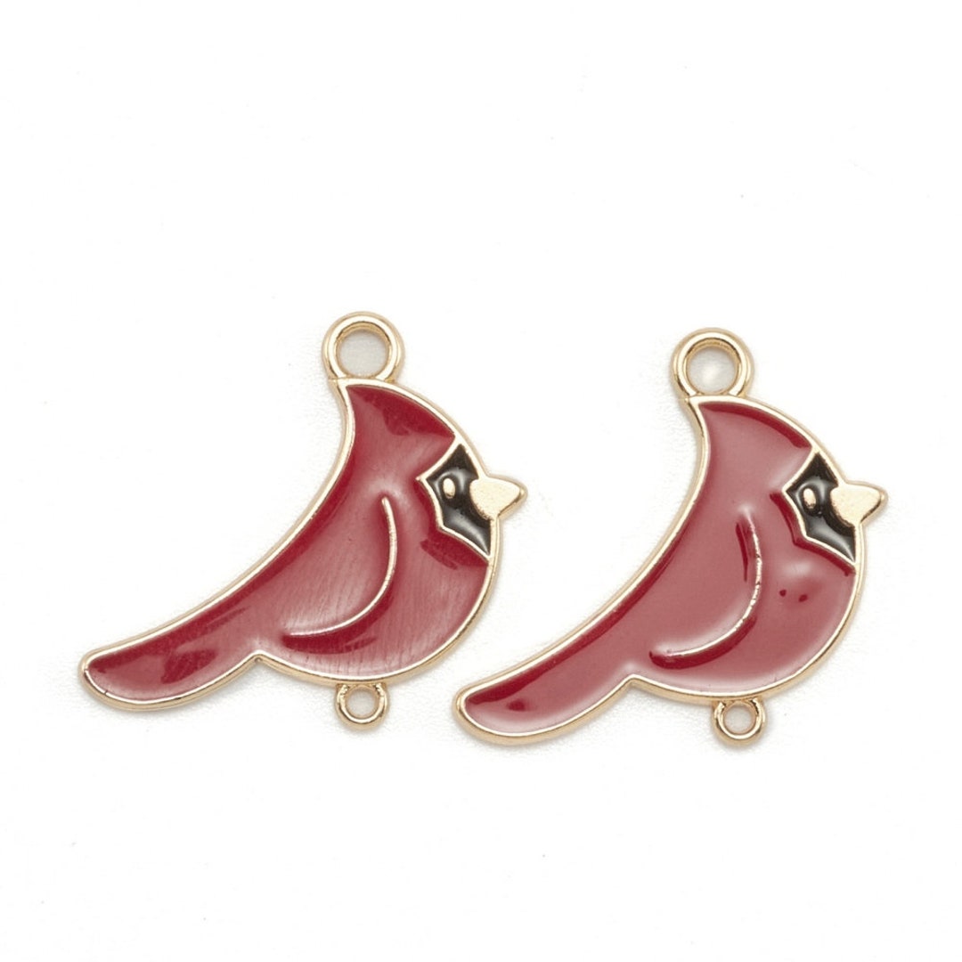 2pcs 23mm Red Cardinal Connector Enamel Bird Charm Pendants Zinc Alloy ...