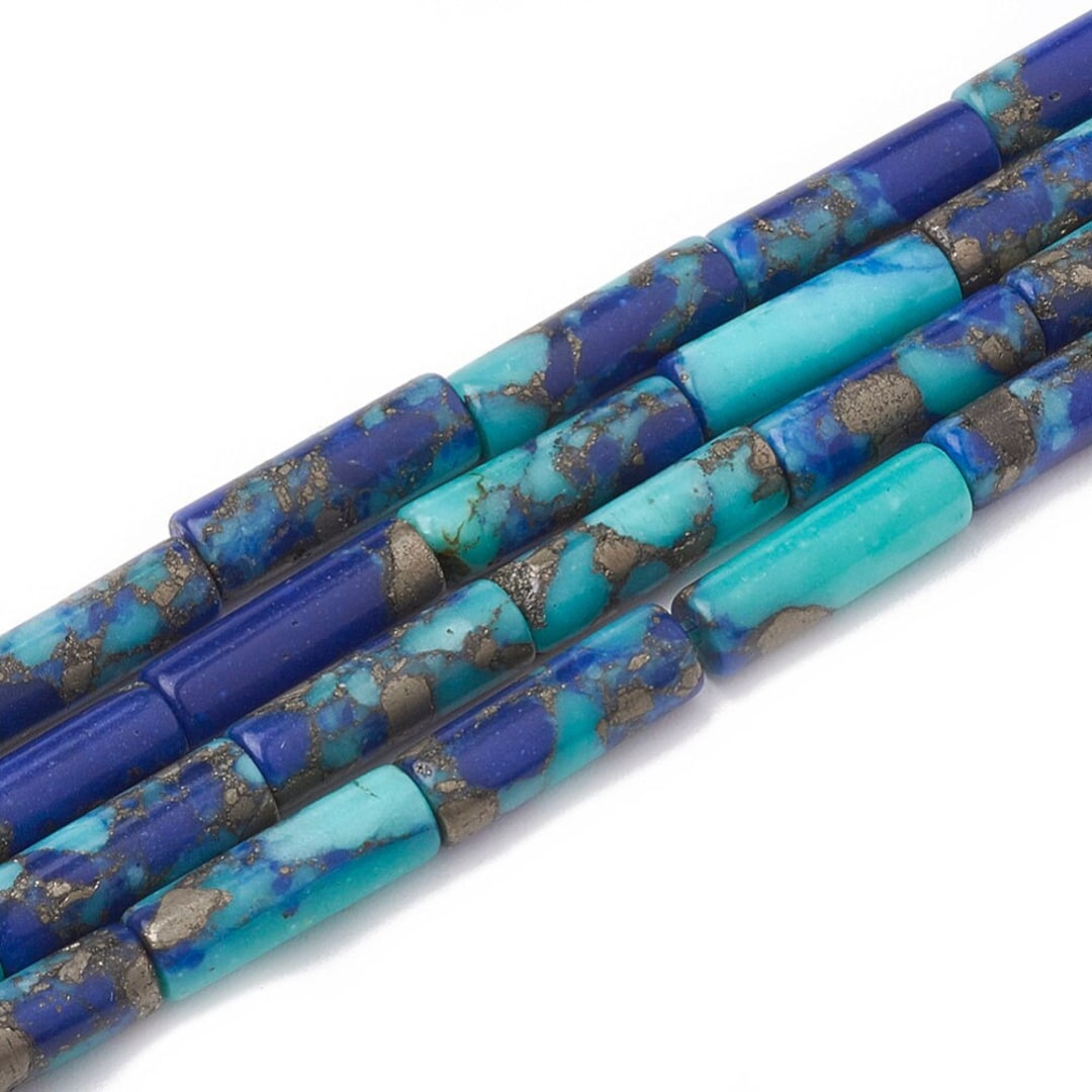 12mm Full Strand Turquoise Lapis Lazuli Column Beads Beads Flashy ...