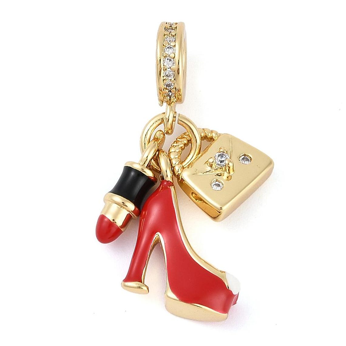 Makeup & Fashion Dangle Charm CZ With Enamel | High Heel, Bag and ...
