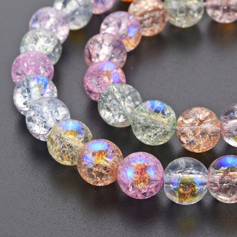 Colorful Crackle Glass Beads – 4mm 6mm 8mm 10mm Round Beads, DIY ...