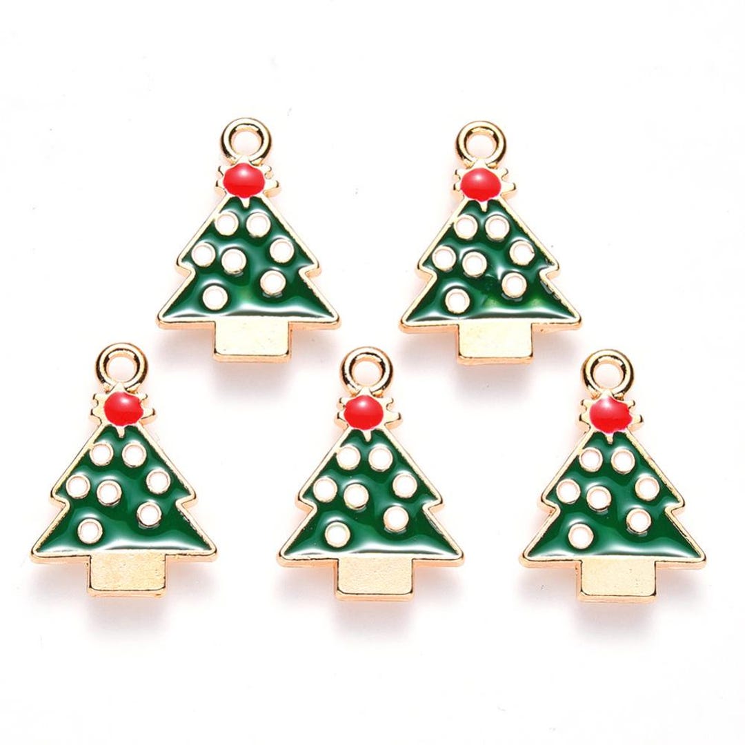 1–10pcs Christmas Tree Charms | Enamel Holiday Pendants, Light Gold ...