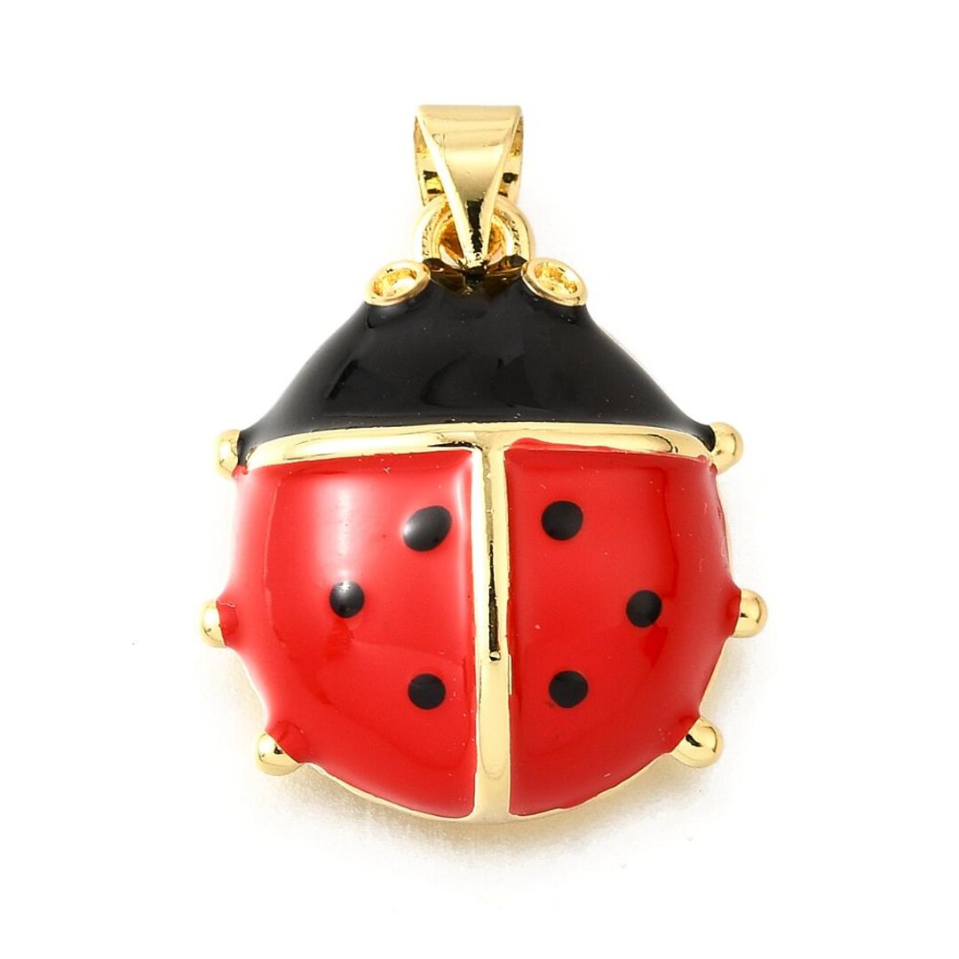 Ladybug Pendant Enamel Brass | Real 18K Gold Plated Charm | 20x18mm ...