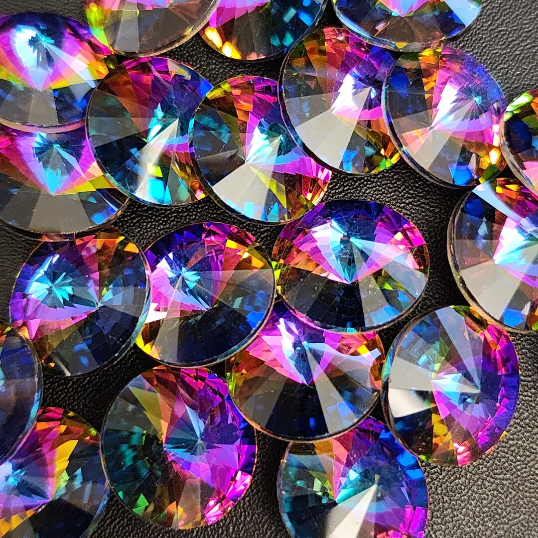 5pcs 14mm Faceted Glass Round Rhinestone Cabochons Pointed Back ...