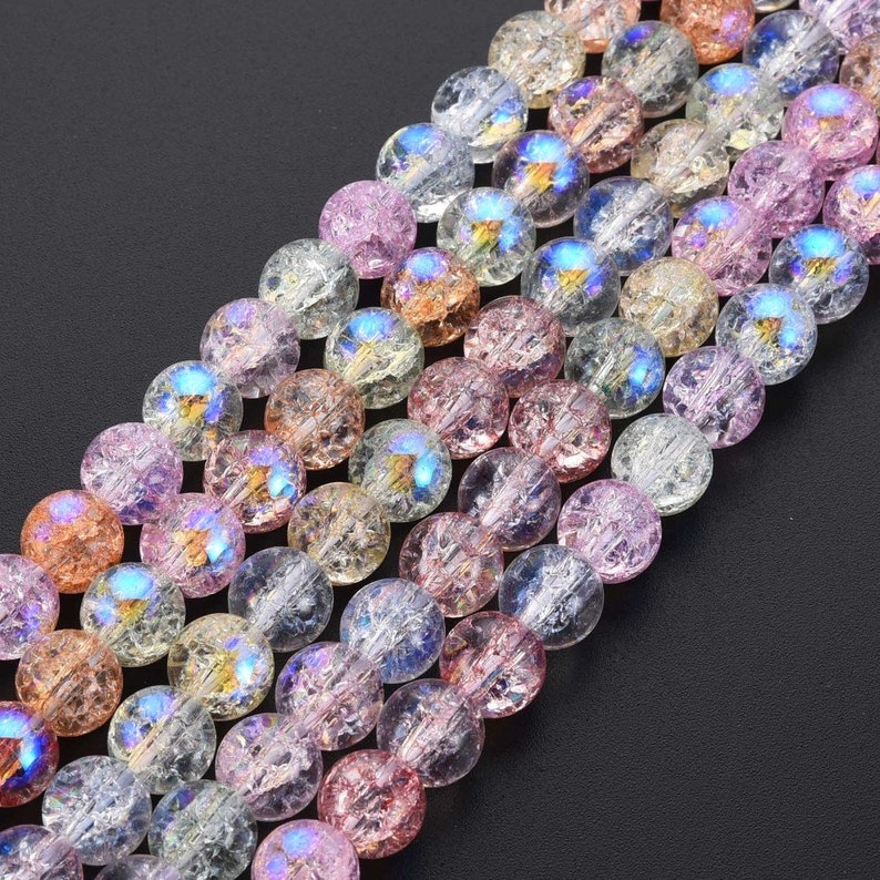 Colorful Crackle Glass Beads – 4mm 6mm 8mm 10mm Round Beads, DIY ...