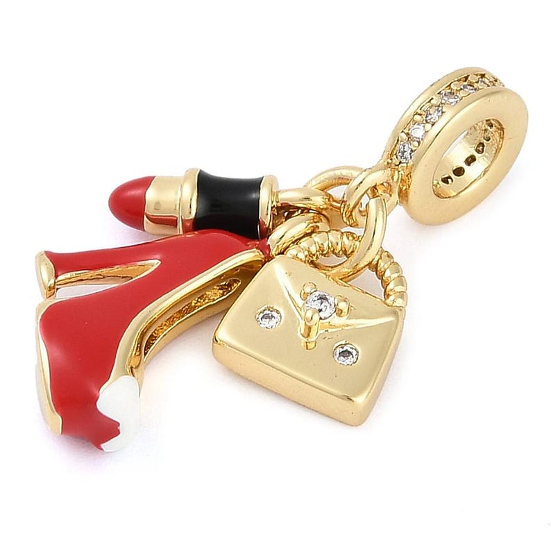 Makeup & Fashion Dangle Charm CZ With Enamel | High Heel, Bag and ...
