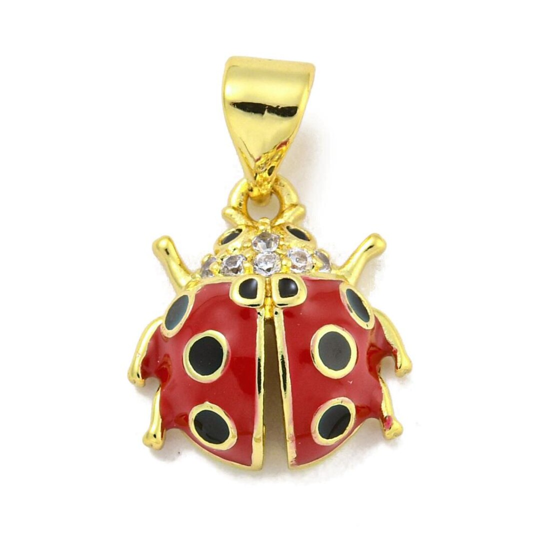 1pc Gold Ladybug CZ Pendant | 18K Gold Plated Enamel Charm for DIY ...