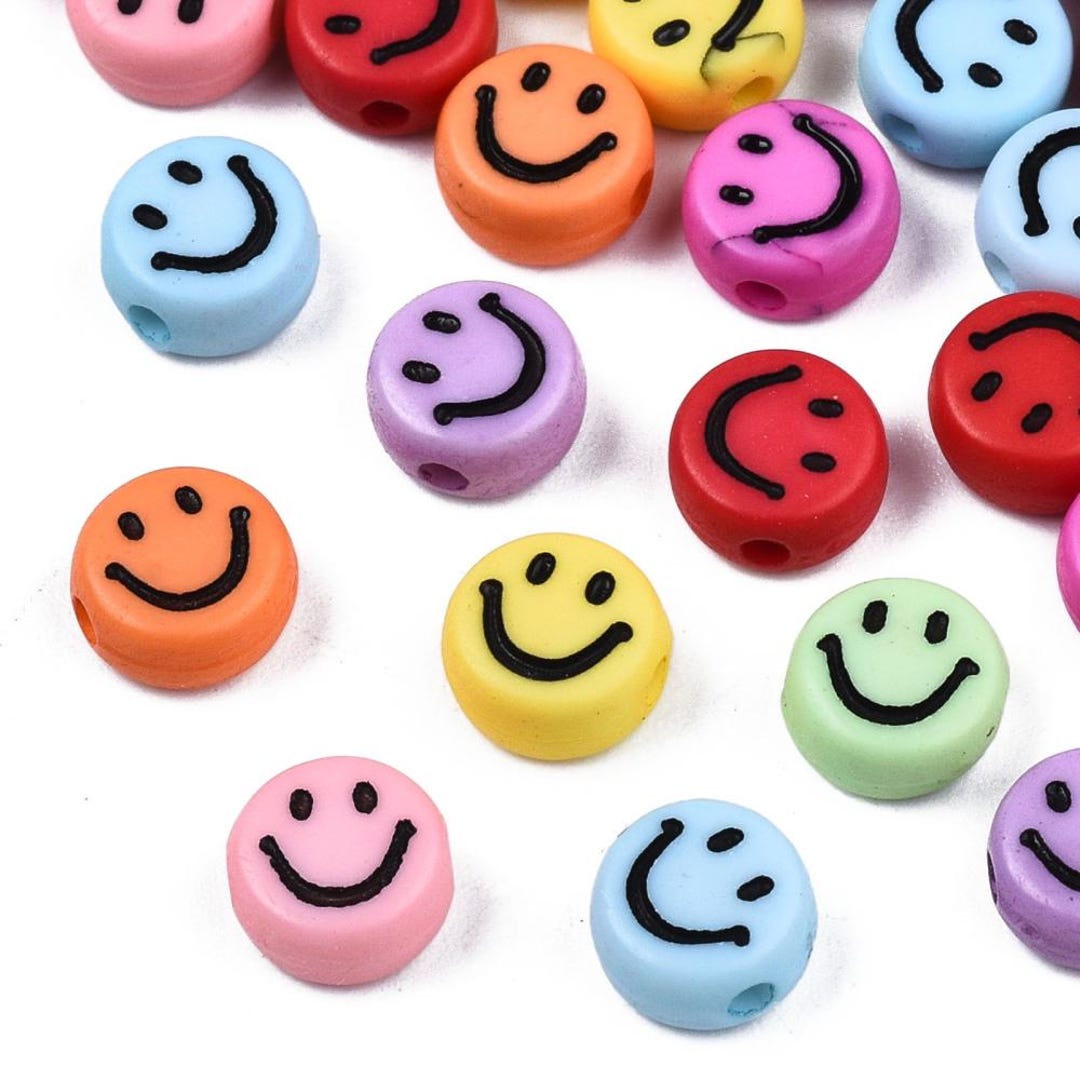 10pcs Mixed Color Smiley Face Beads Opaque Acrylic Round Beads Ships ...