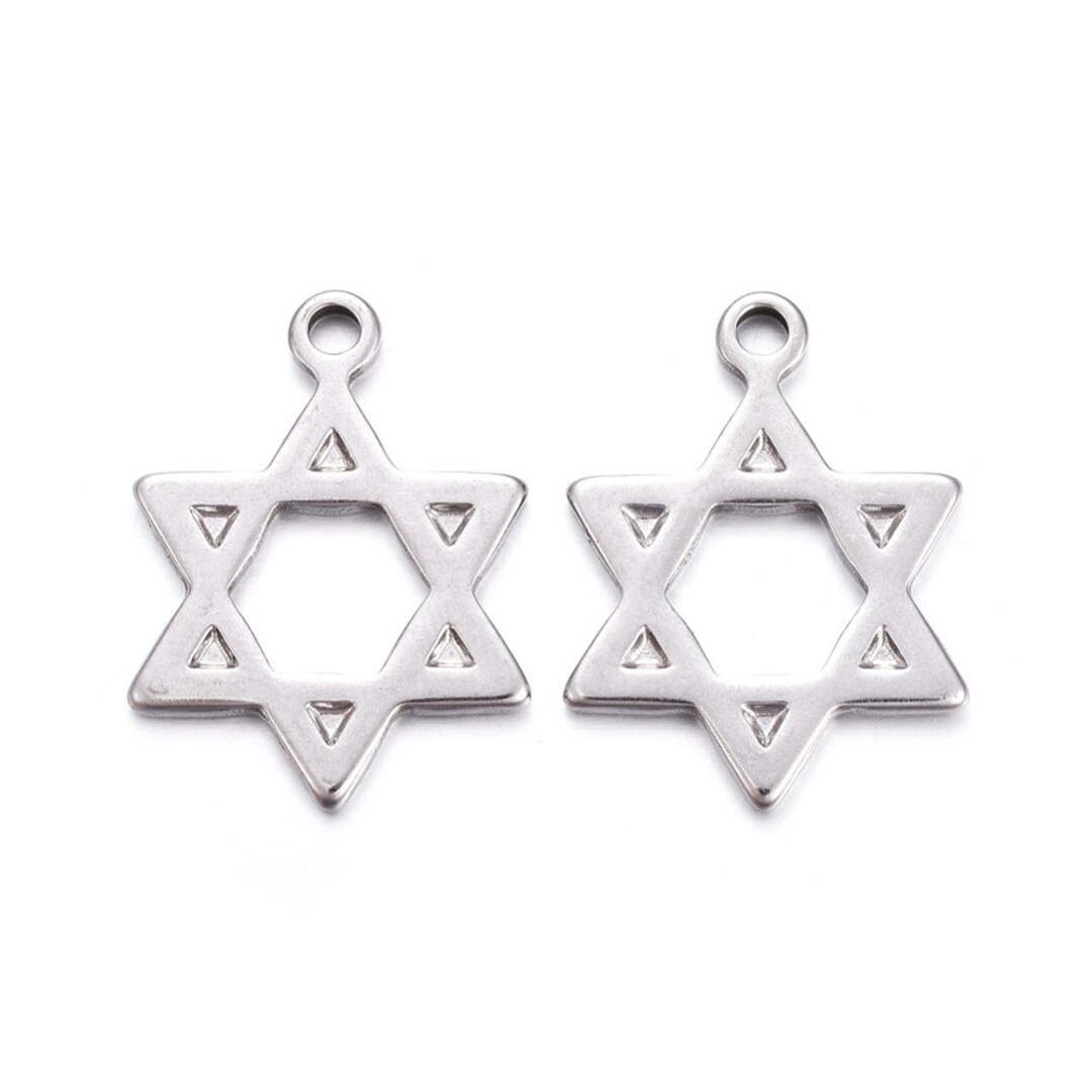 5pcs 25mm Star of David Stainless Steel Magen Shield Hanukkah Charms ...