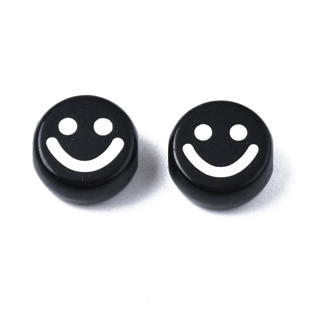 2–10pcs Black Smiley Face Beads | Opaque Acrylic Round Beads 10mm ...