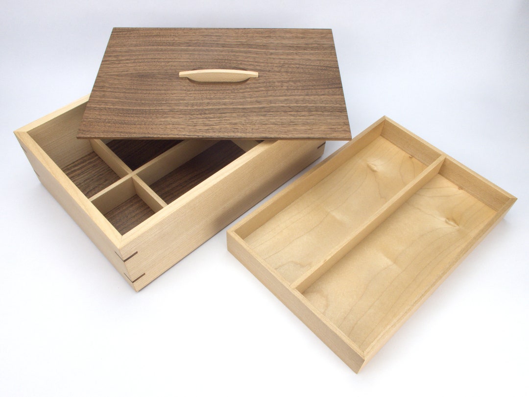 Wooden Jewellery/valet Box 'TOREI' - Walnut & Sycamore With Drop in ...