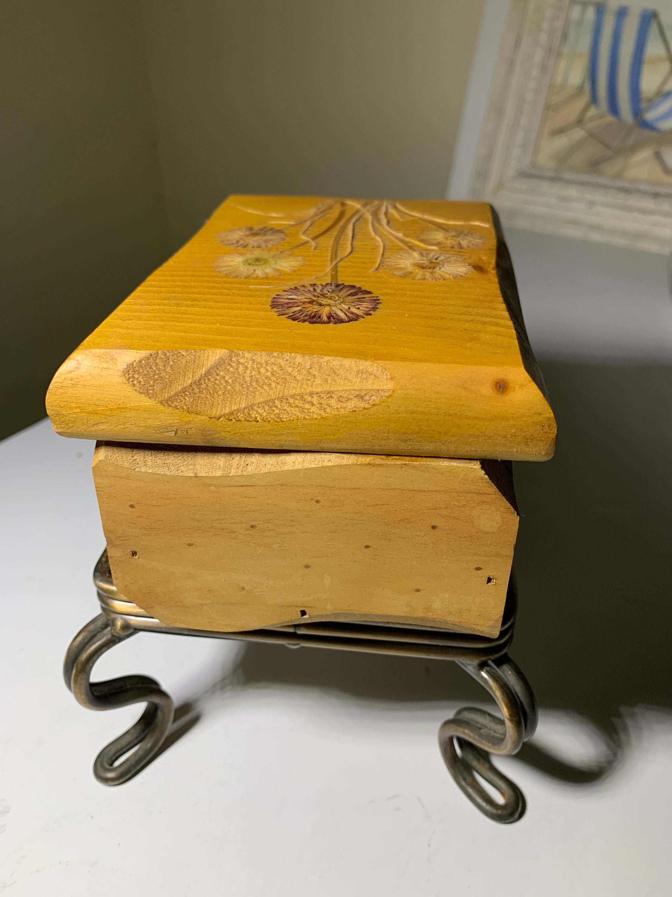 Hand Crafted Wooden Swivel Top Box With Pressed Flower Art | Etsy