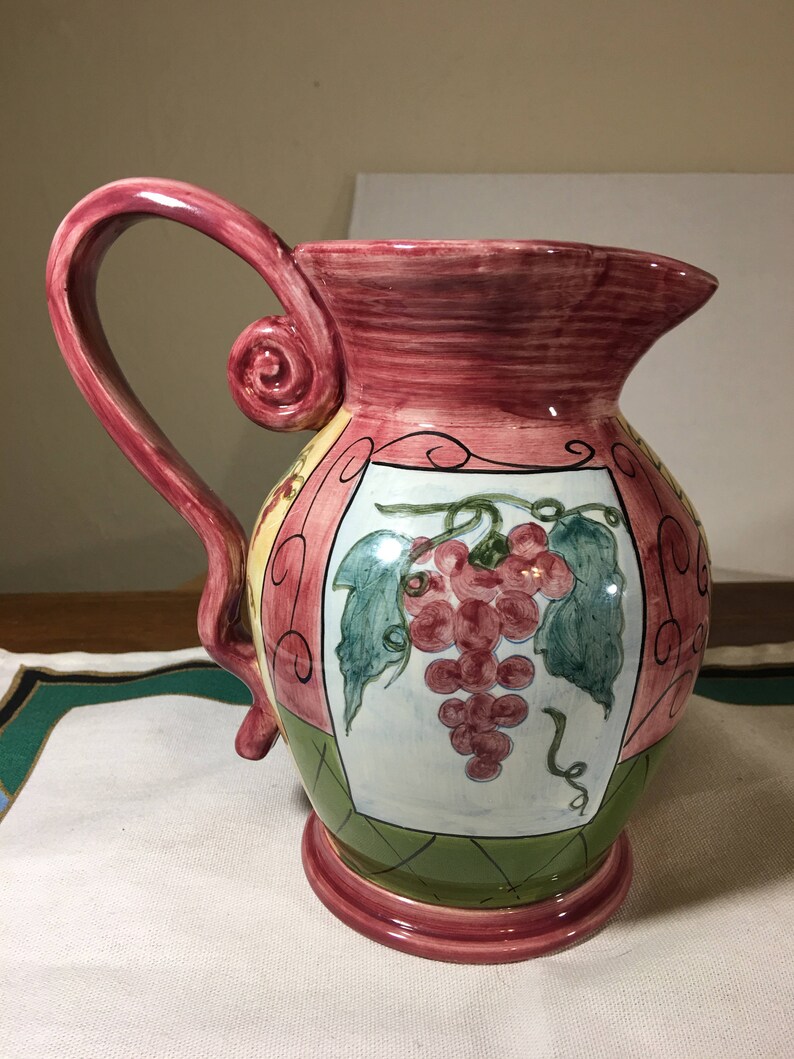 Elizabeth Munro Montage Pottery Pitcher featuring Grapes and | Etsy