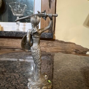 Fine Pewter Woman Warrior Figurine With Lion’s Head on Shield 3-1/2”T X ...