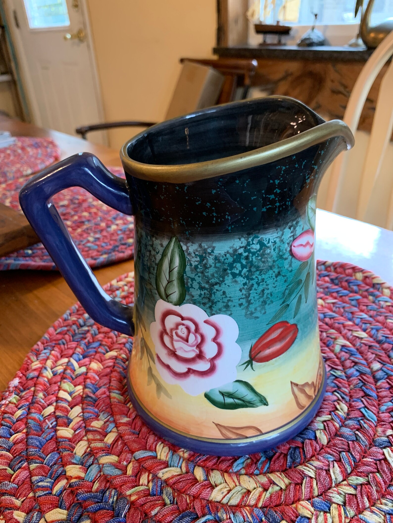 Art Pitcher Ewer Hand Painted and Applied Flowers 7-1/2T Unsigned - Etsy