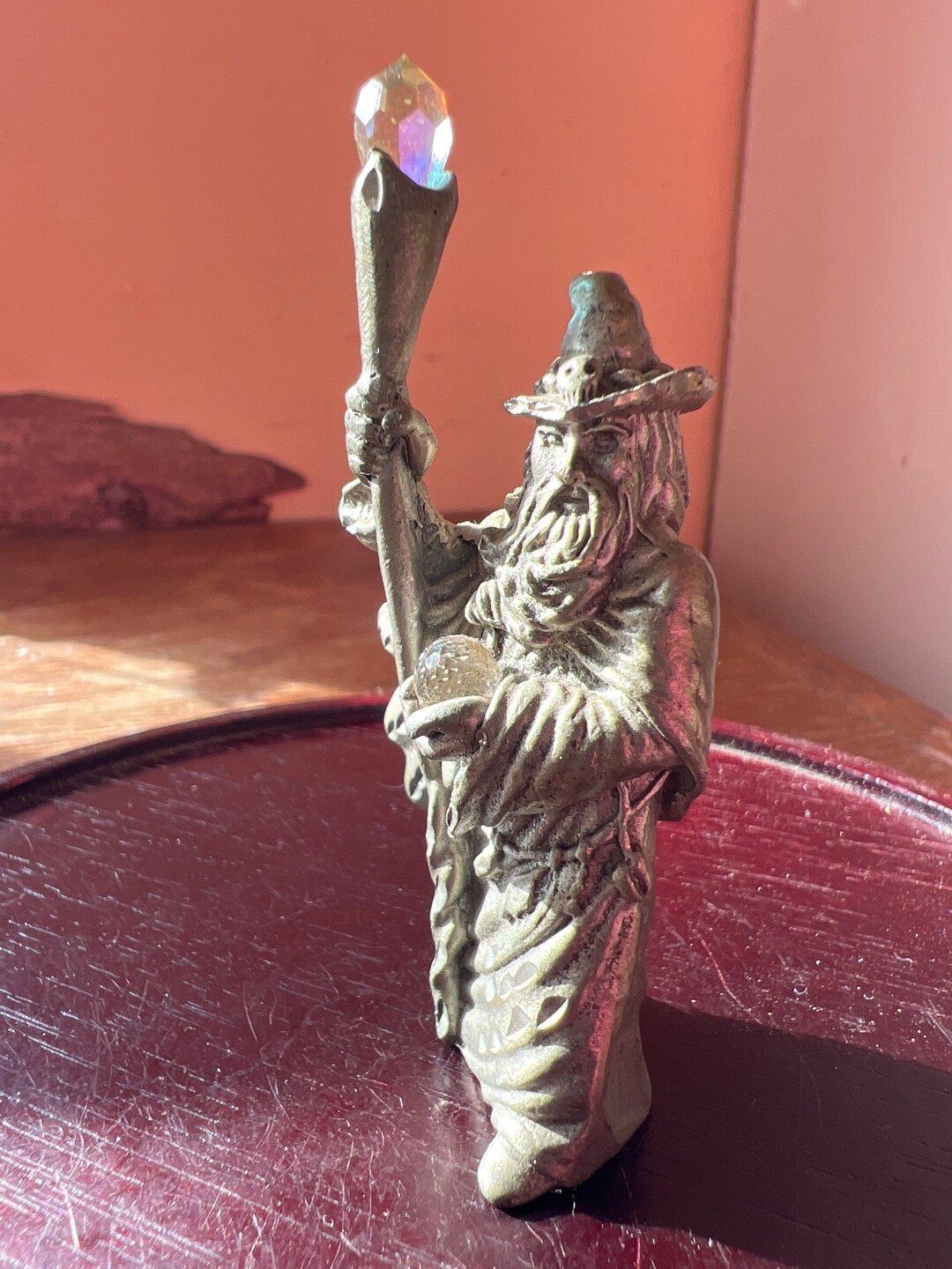 Fine Pewter 1983 MWFP Wizard Holding Crystal Ball and Staff 3”T X 1-3/4 ...