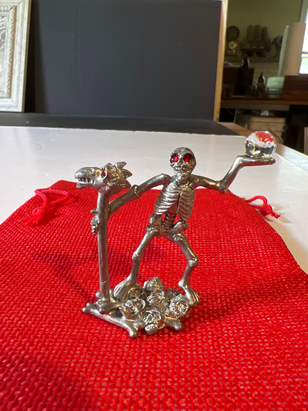 Grim Reaper Pewter Figurine Skeleton Wit Red Eyes 2-1/4”T X 2-1/8”W X 1 ...