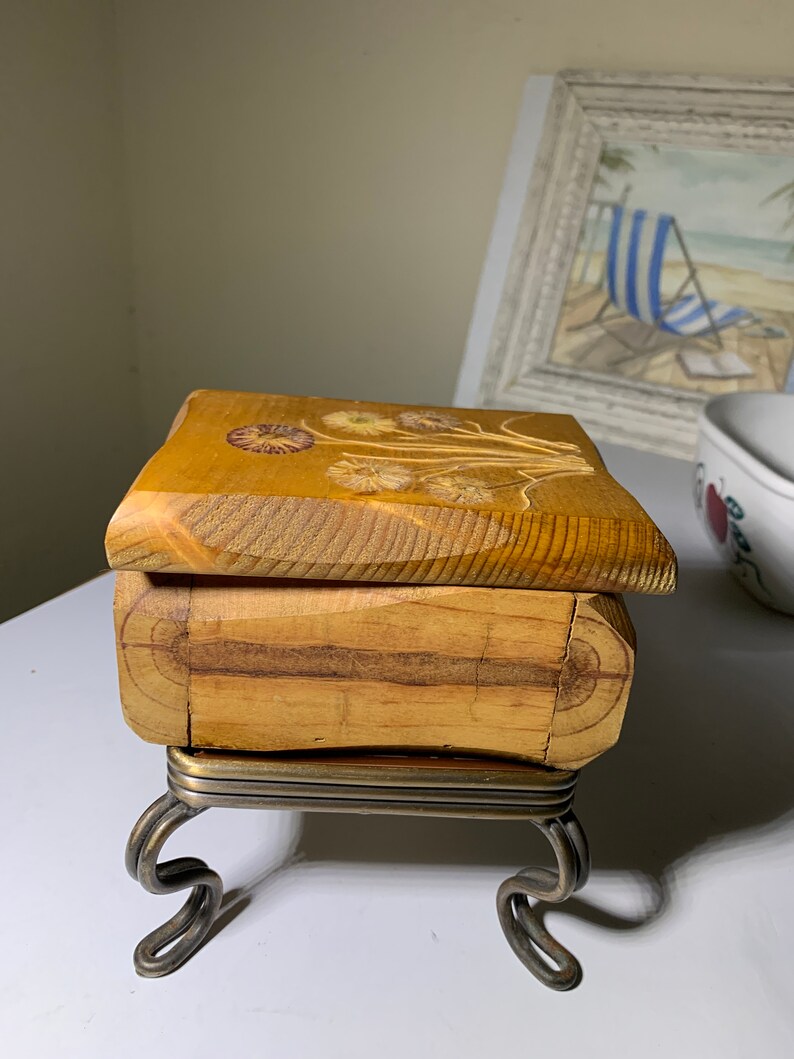 Hand Crafted Wooden Swivel Top Box With Pressed Flower Art - Etsy