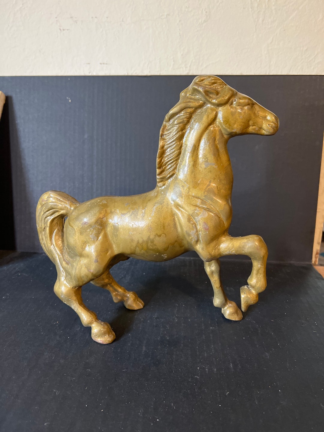 Brass Active Stallion Horse With Lacquer Finish 10-1/2”L X 11-1/8”T X 3 ...