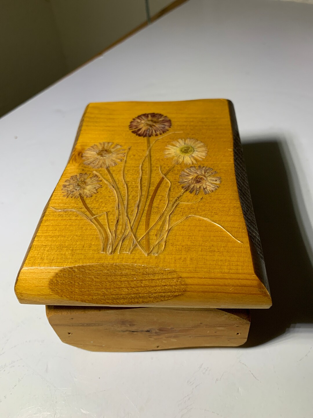 Hand Crafted Wooden Swivel Top Box With Pressed Flower Art 5-1/2L X 4D ...