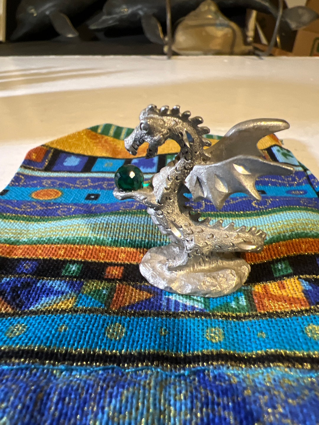 Small Pewter Dragon With Crystal Ball 1-1/2T X 1-1/2L X 1-3/4D ...