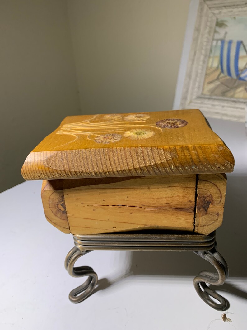 Hand Crafted Wooden Swivel Top Box With Pressed Flower Art - Etsy
