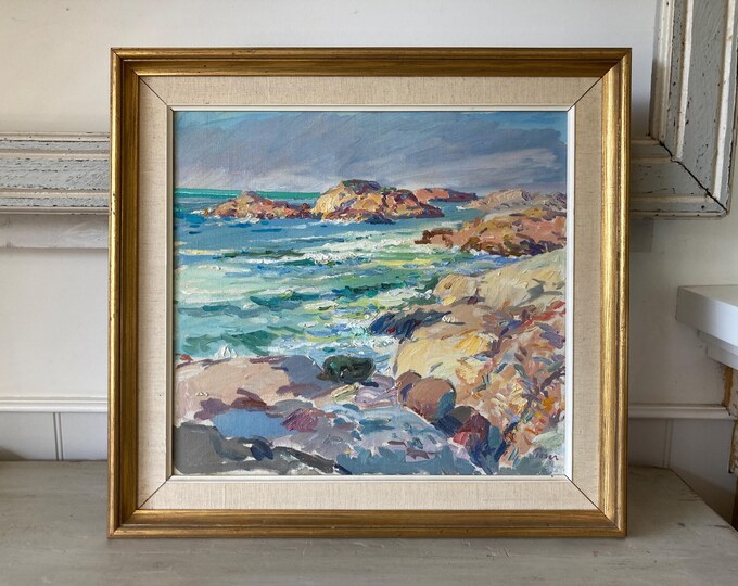 Ocean Coastline - Vintage Oil on Canvas Framed Painting of the Sea on ...