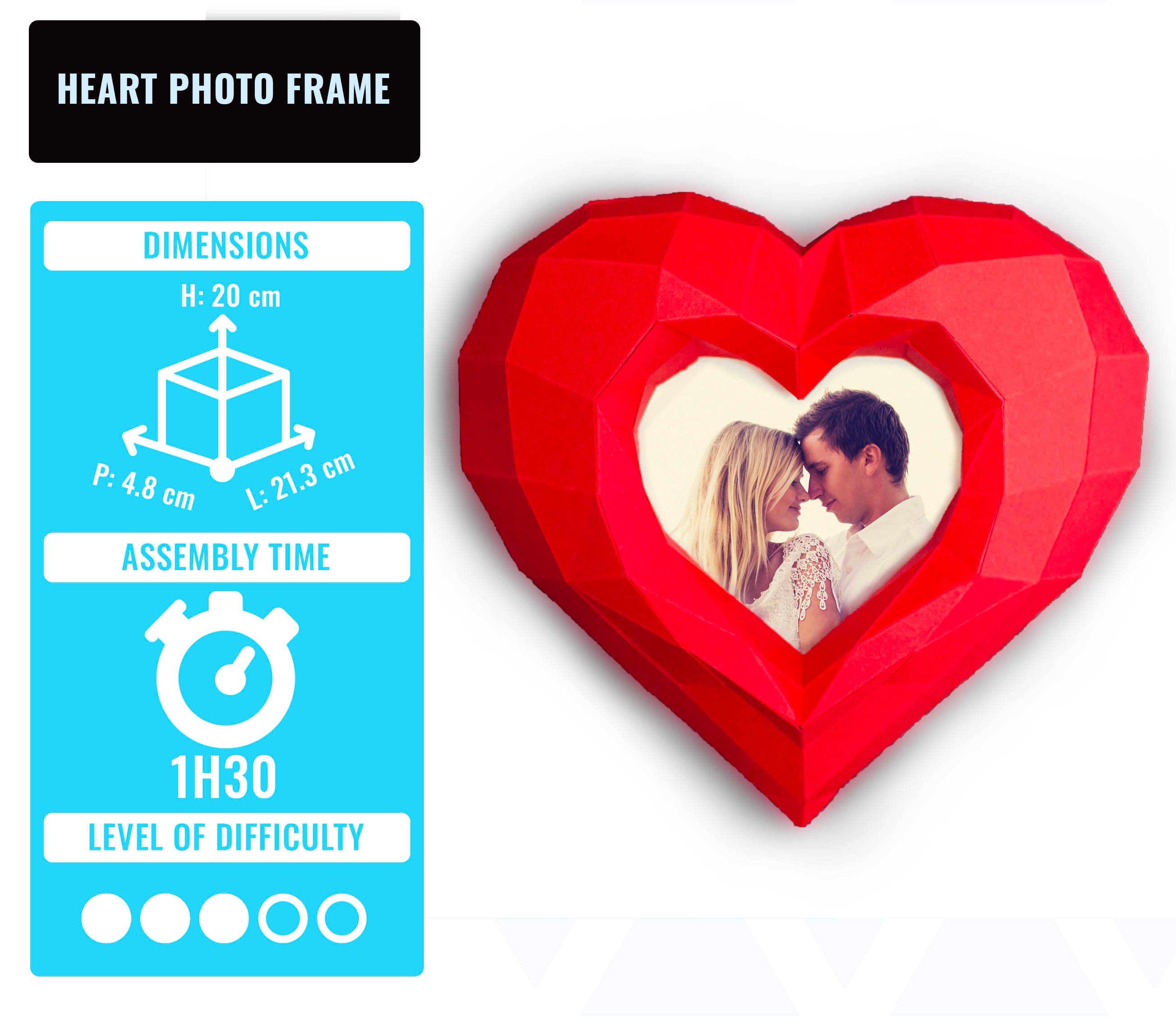 Heart Photo Frame PAPERCRAFT KIT Papercraft Heart Model Heart DIY ...