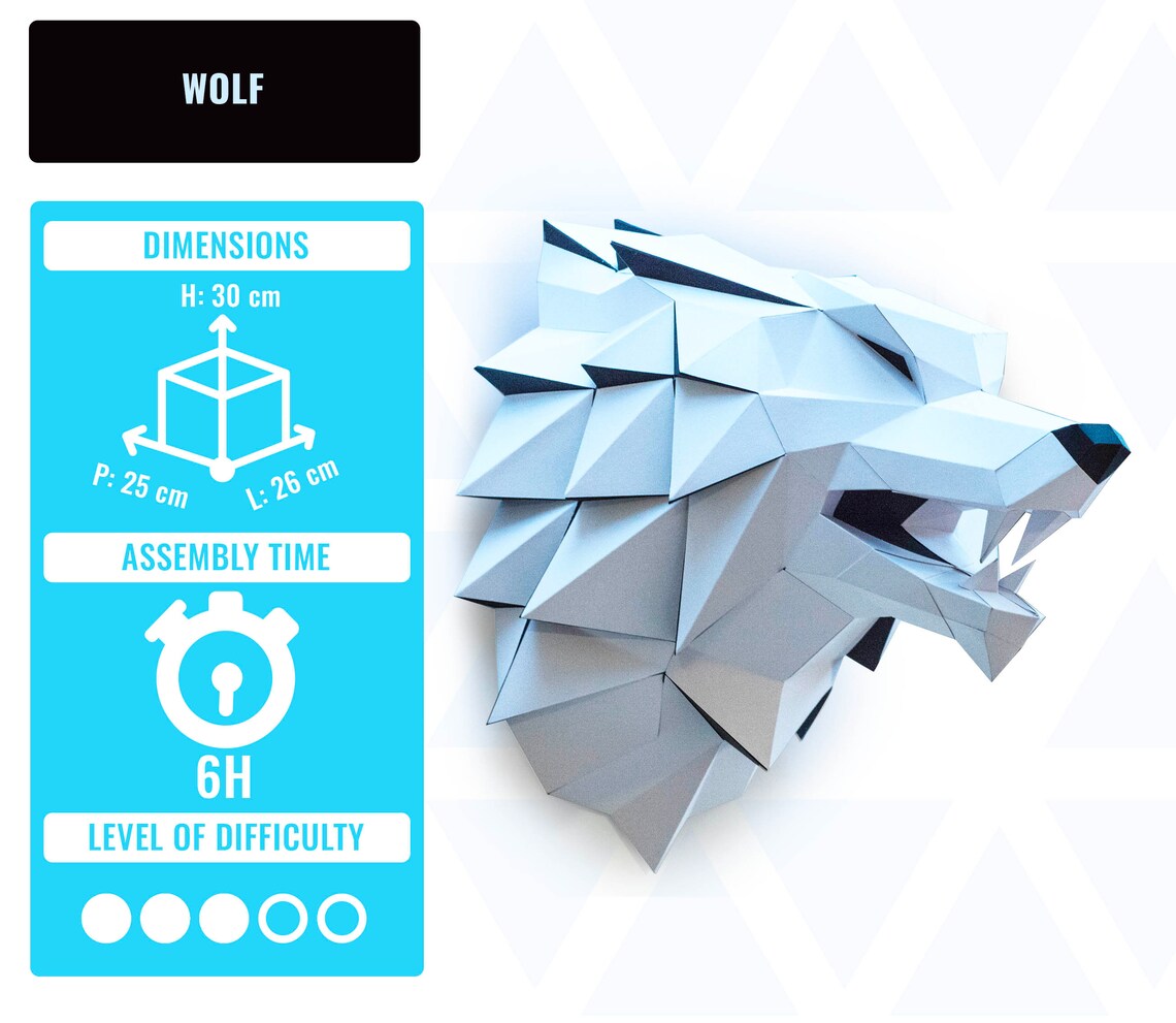 Papercraft Wolf PAPERCRAFT KIT Paper Model DIY Papercraft Wolf Low Poly ...