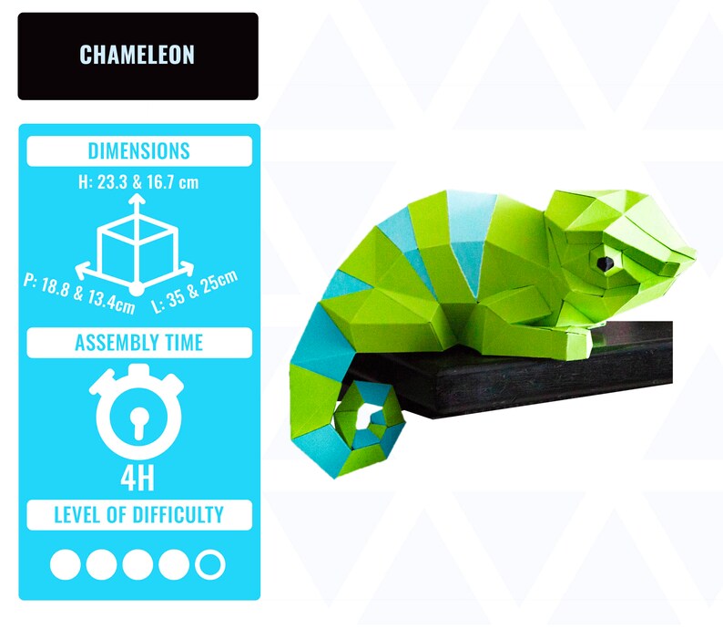 Papercraft Chameleon Papercraft Sculpture DIY - PRE-CUT Kits - Origami ...