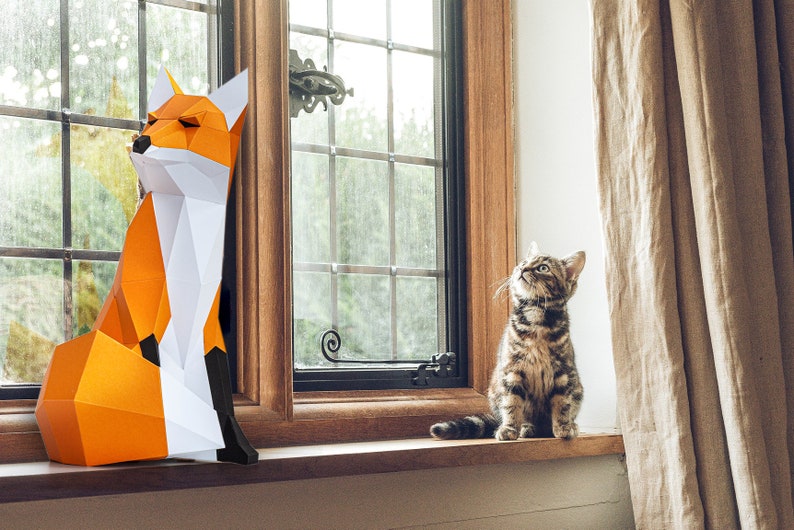 Fox Papercraft Fox ALL READY PRECUT Kit Sitting Fox Animal - Etsy