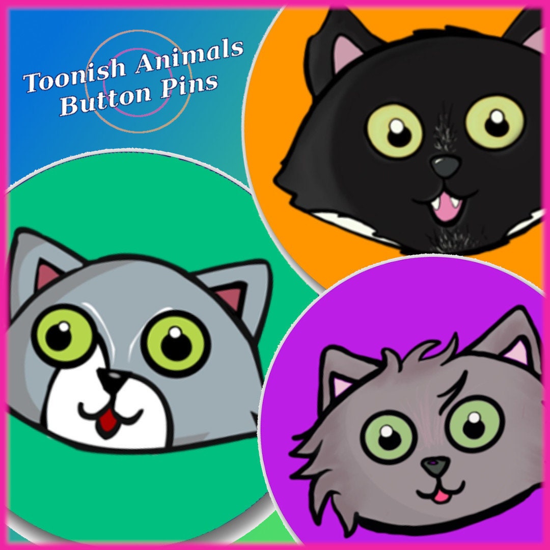 Toonish Animals BUTTON PINS House Pet Art Cat Art Cartoons - Etsy