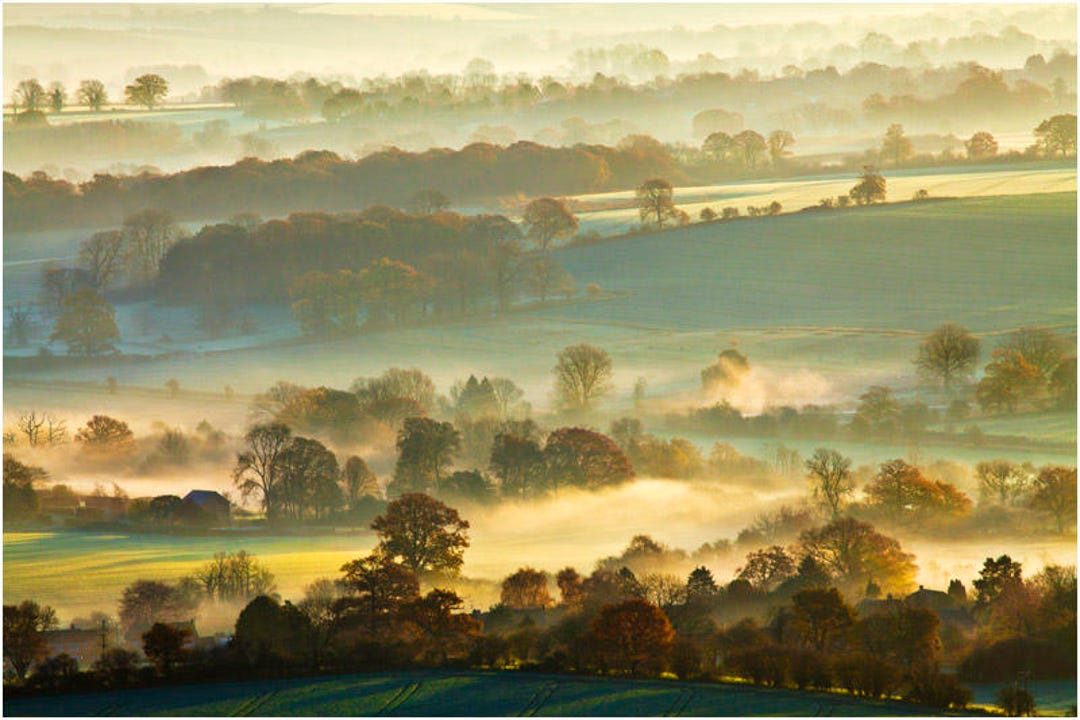 Mist Misty Autumnal Autumn Morning Sunrise Rolling English Countryside ...