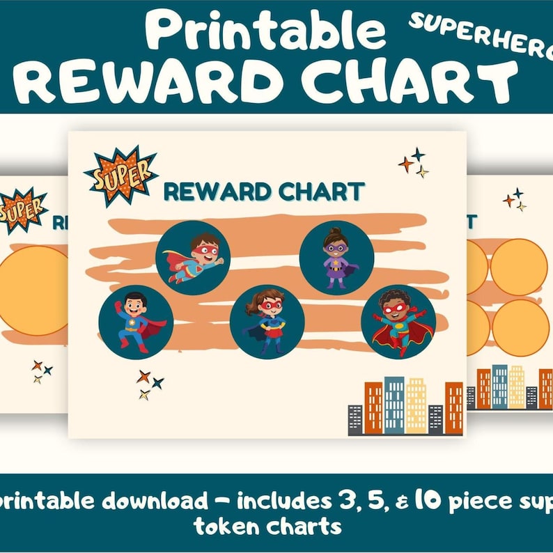 Reward Chart for Kids Superhero Themed | Children's Chore Tracker ...