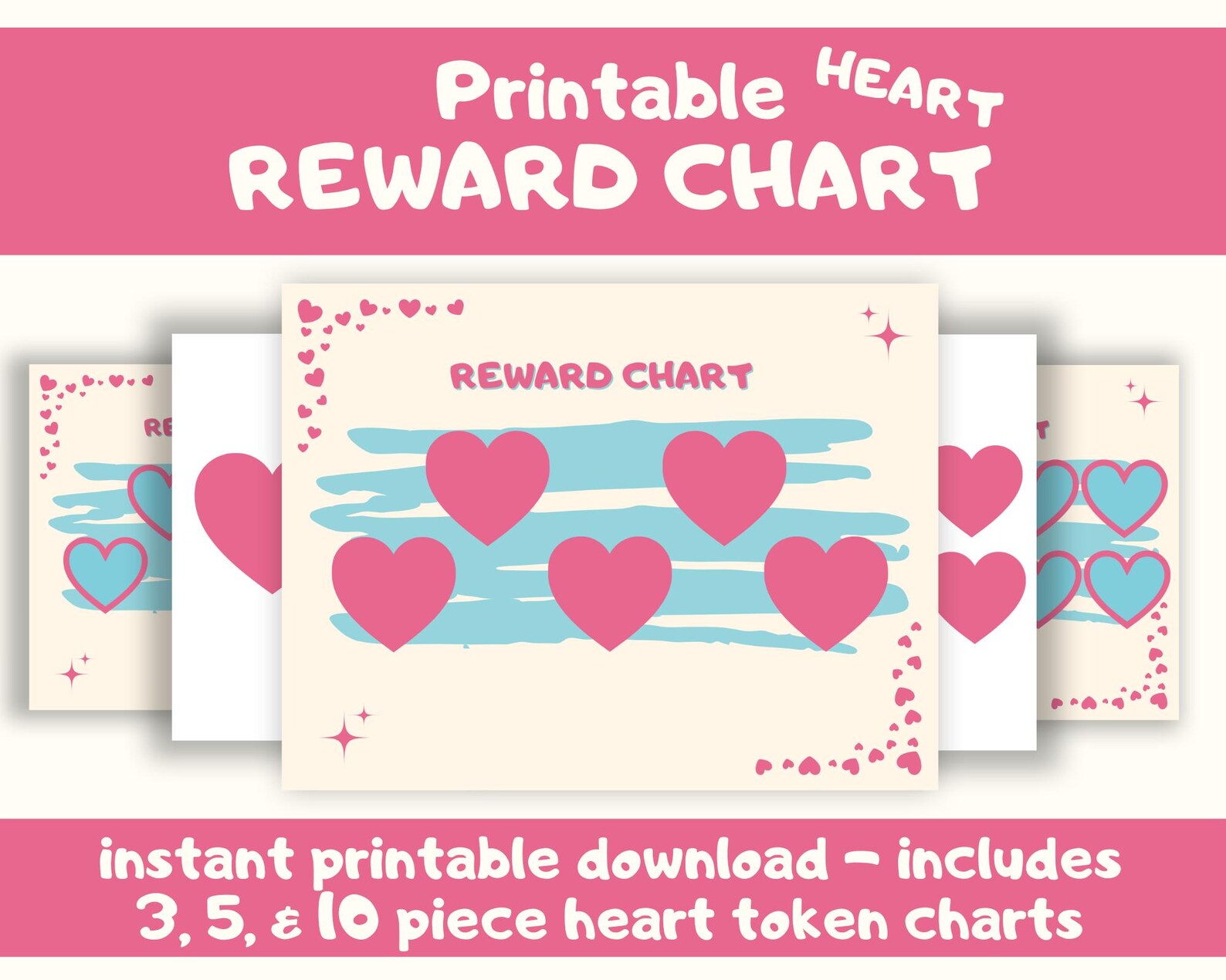 Behavior Chart for Kids | Printable Heart Reward Chart for Girls ...
