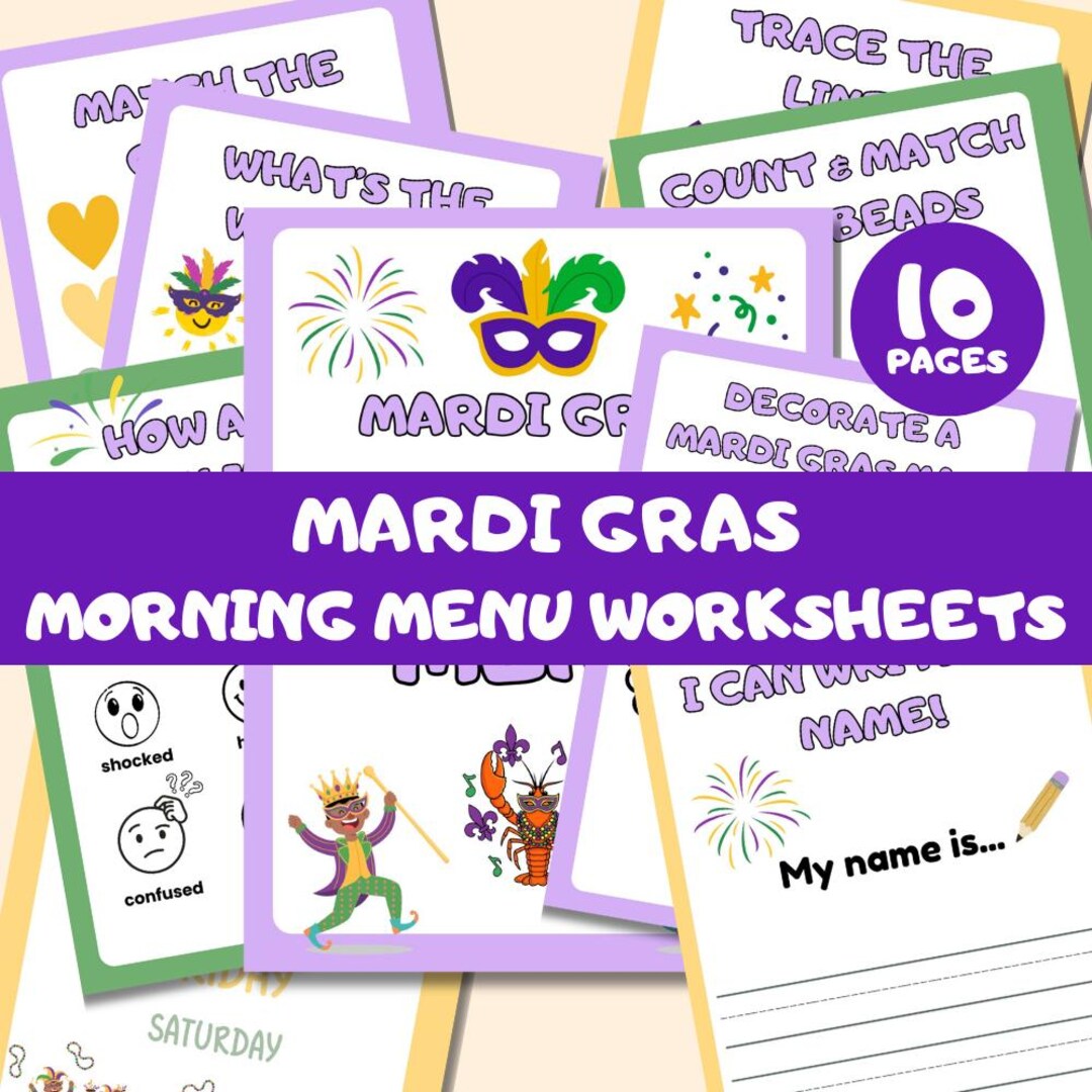 Mardi Gras Morning Menu Printable | Pre-k Worksheets | Toddler Daily ...