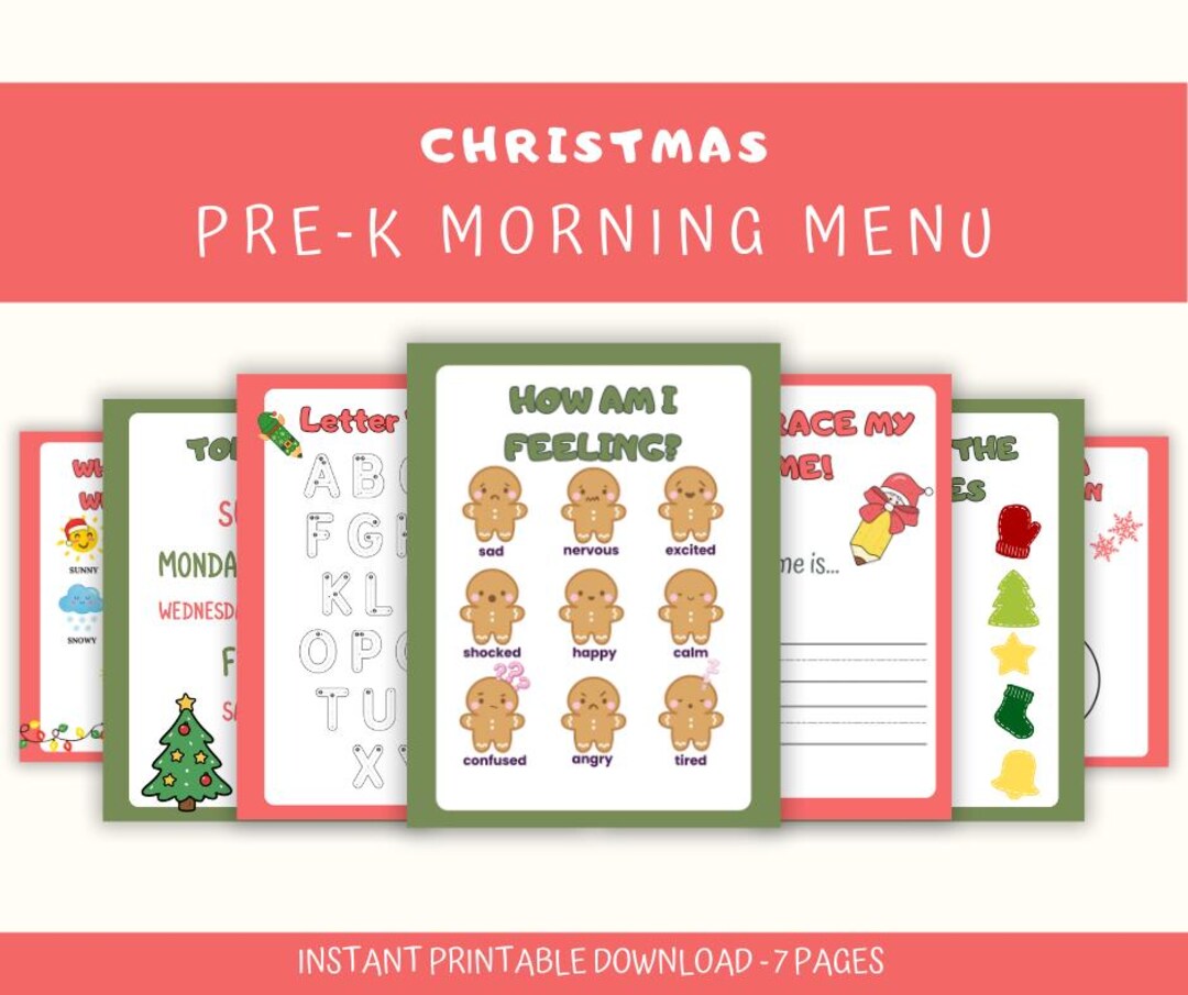 Christmas Morning Menu Printable | Pre-k Holiday Worksheets | Toddler ...