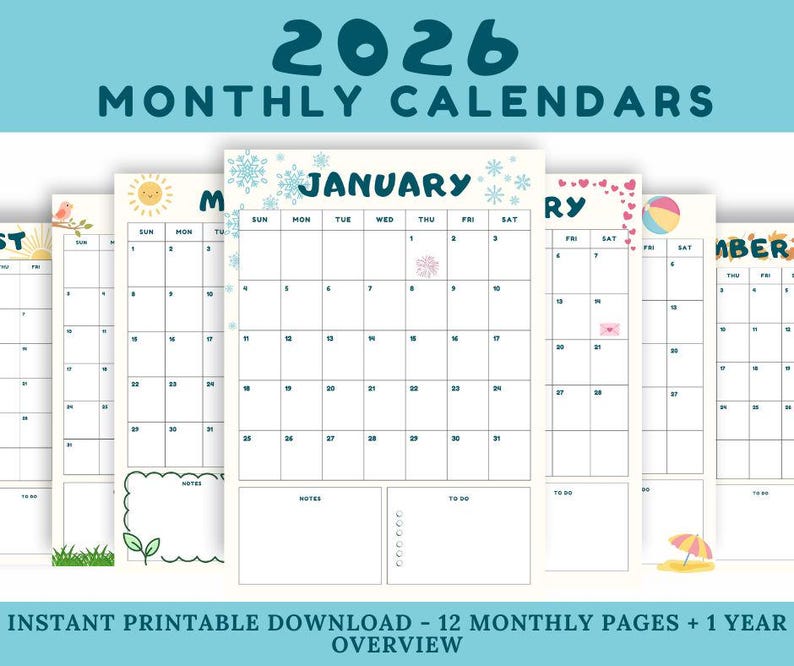 2026 Monthly Calendar Printable | New Year Homeschool Planner | Month ...