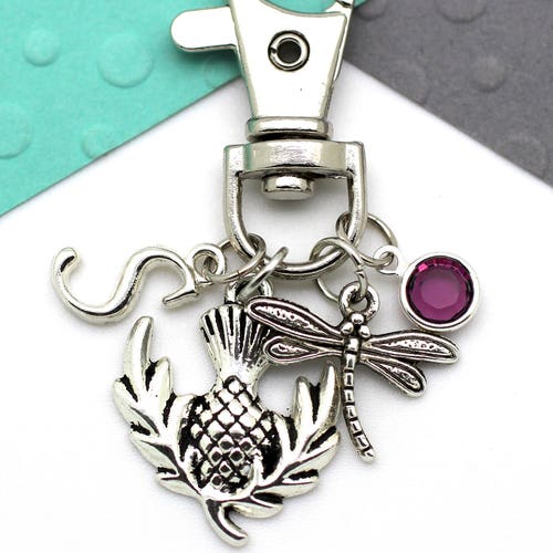 Outlander Keyring Scottish Thistle Dragonfly Personalised | Etsy