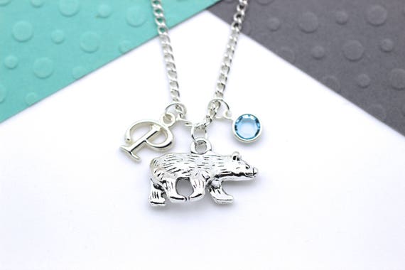 Personalized Bear Necklace Polar Bear Brown Bear Gift Custom Charm Necklace Personalised Swarovski Birthstone Initial Name Gift Etsy