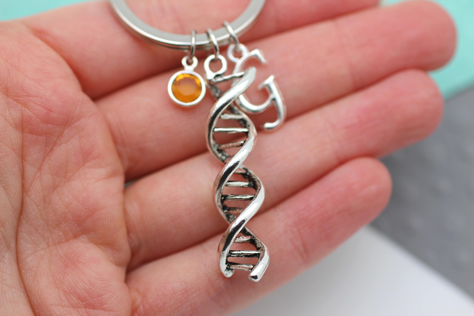 DNA Personalised Keychain, Double Helix Keyring, Science Teacher ...