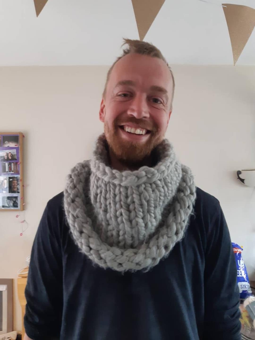 Grey Cowl. Giant Cowl. Chunky Cowl. Knitted Cowl. Large Cowl. Extra ...