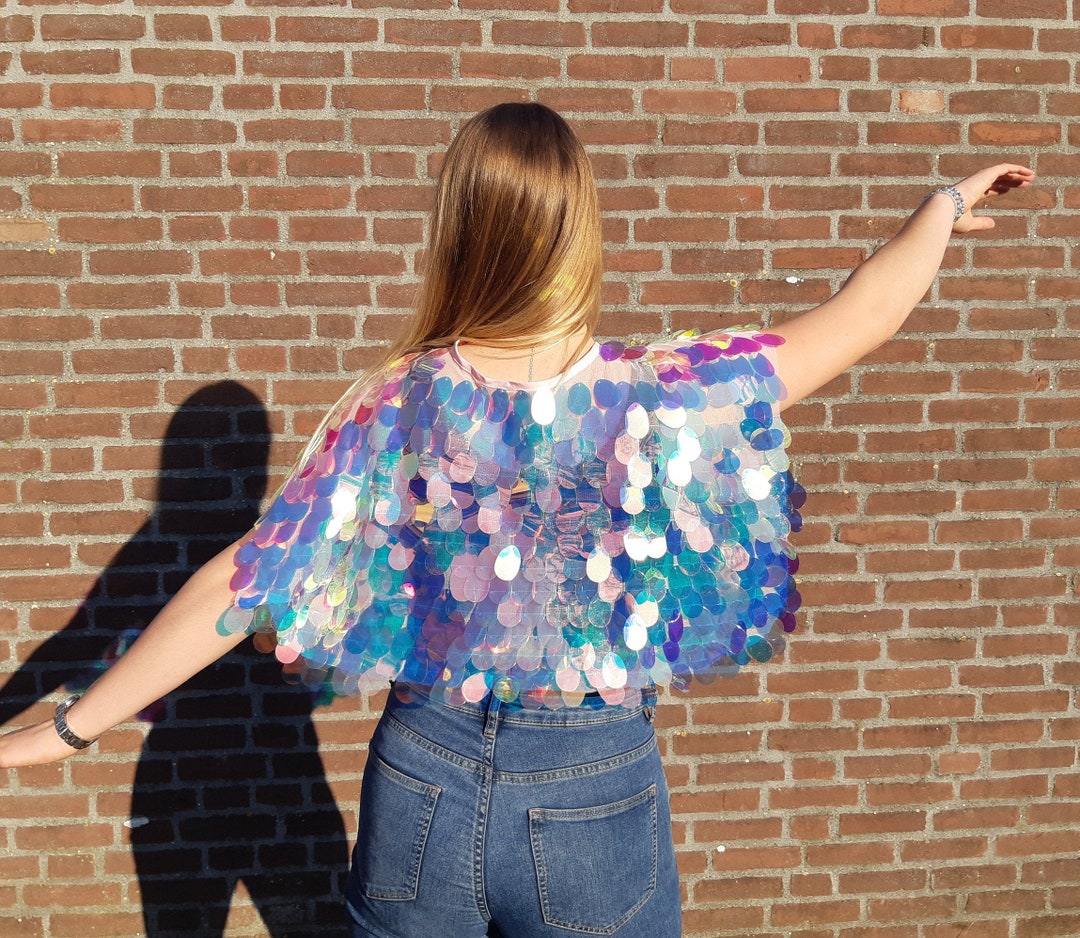 Glitter Cape. Sequin Cape. Iridescent Clothing.festival Cape.festival ...