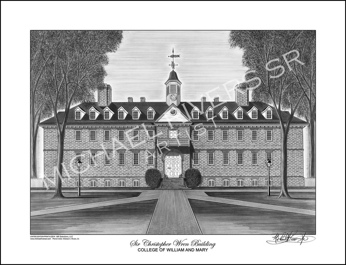 William & Mary Sir Christopher Wren Building Giclée Print - Etsy